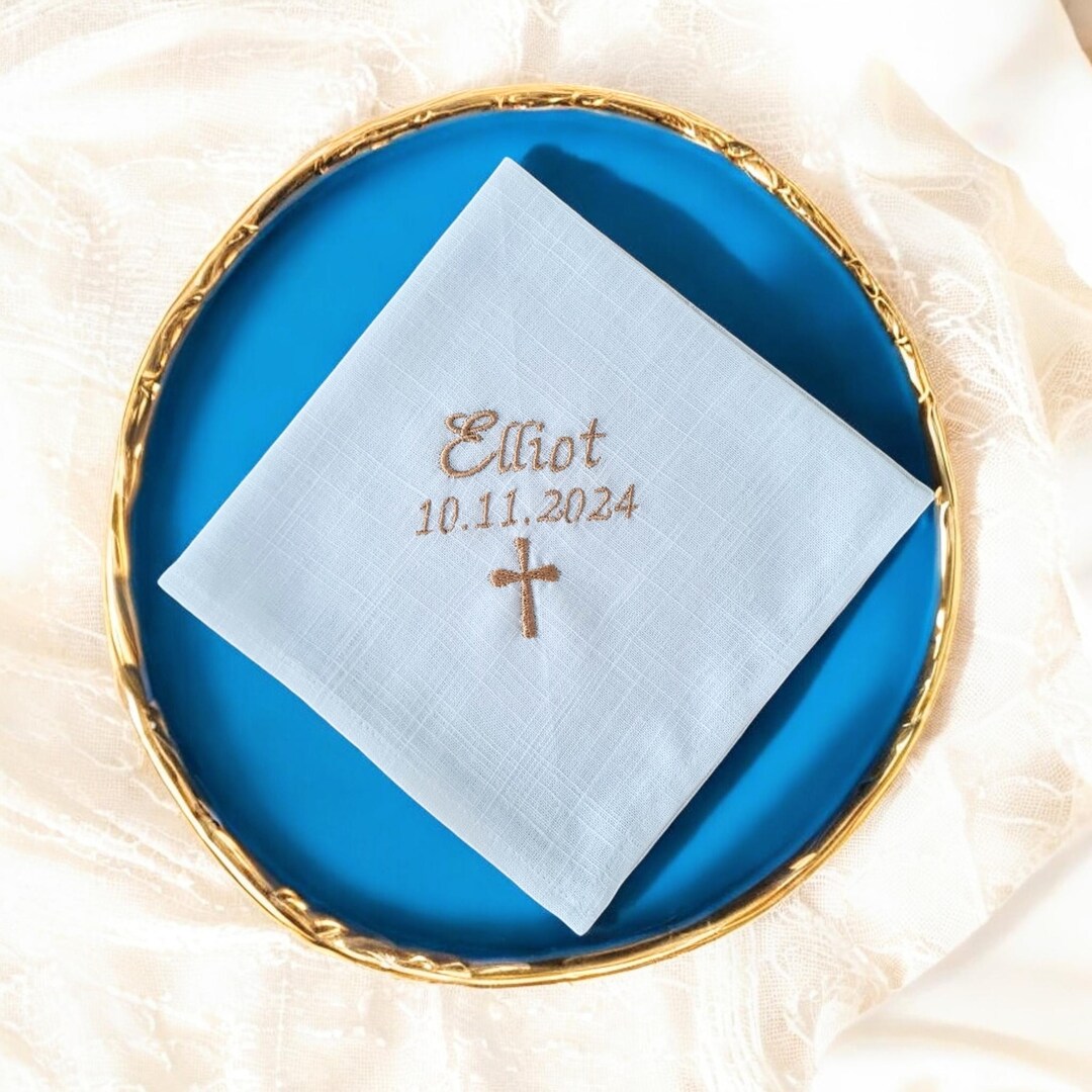 Boy/ Adult Baptism Handkerchief Cross Gifts/ Custom Embroidered Hankie ...