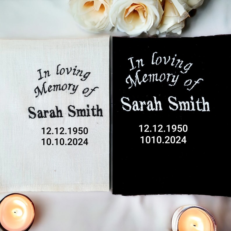 Funeral Handkerchief Custom Embroidered/ Commemorative Condolence Gift ...