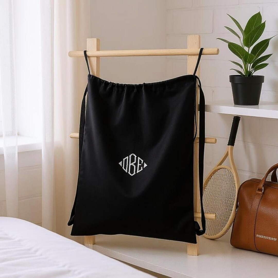 Monogram Laundry Bag Linen Custom Embroidered/ Black Rucksack Backpack ...