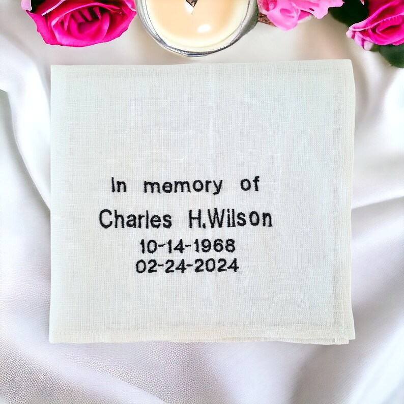 Funeral Handkerchief Custom Embroidered/ Commemorative Condolence Gift ...