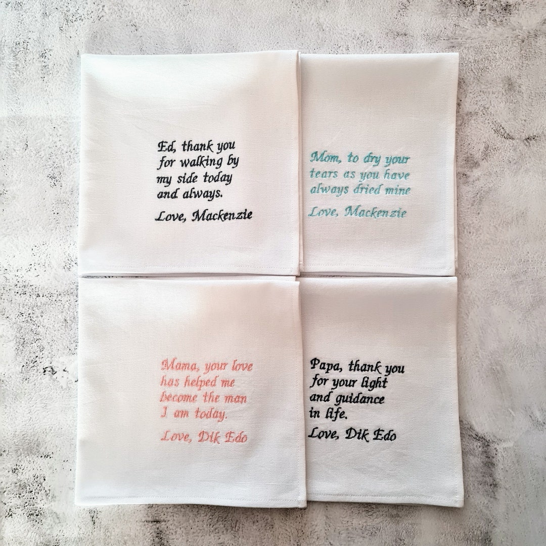 Custom Embroidered Handkerchief Linen/ Wedding Hankie Personalized ...