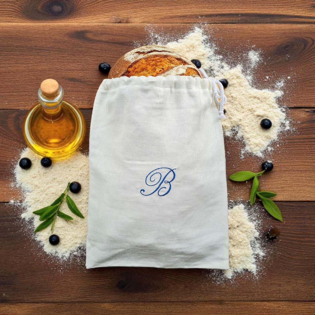 Personalized Linen Bread Bag: Custom Embroidered Initial, Zero Waste ...