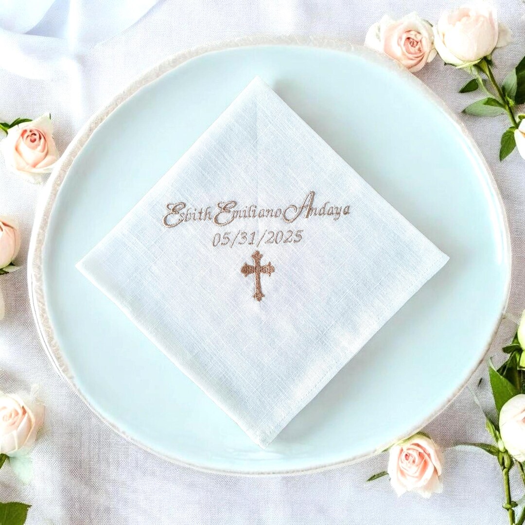 Custom Embroidered Cross Handkerchief/ Baptism Gift Boy Girl ...