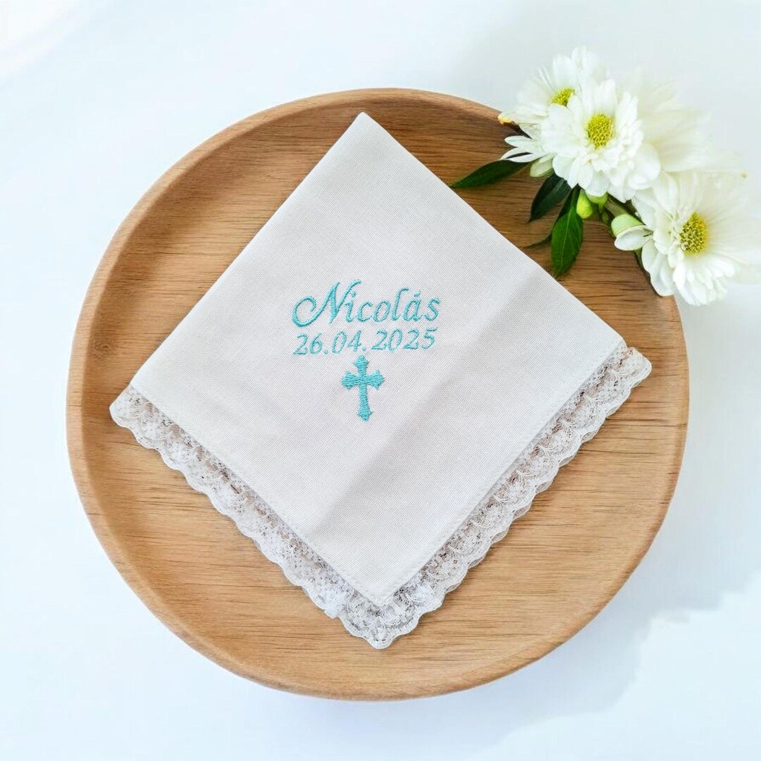 1st Communion Boy Girl Gift Cross Handkerchief Custom Embroidered ...