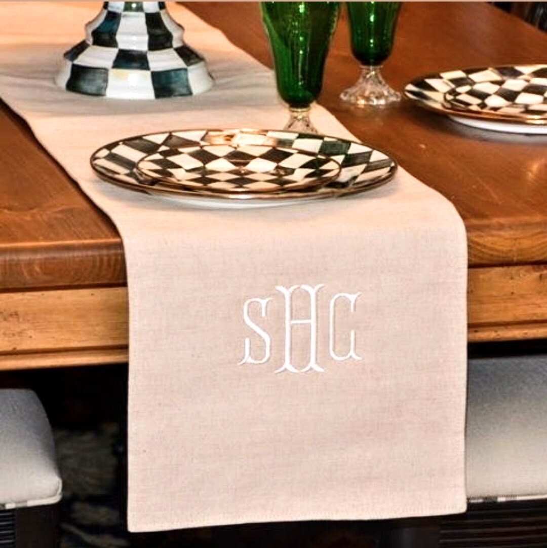 Personalized Table Runner Linen/ Custom Monogram Embroidered Coffee ...