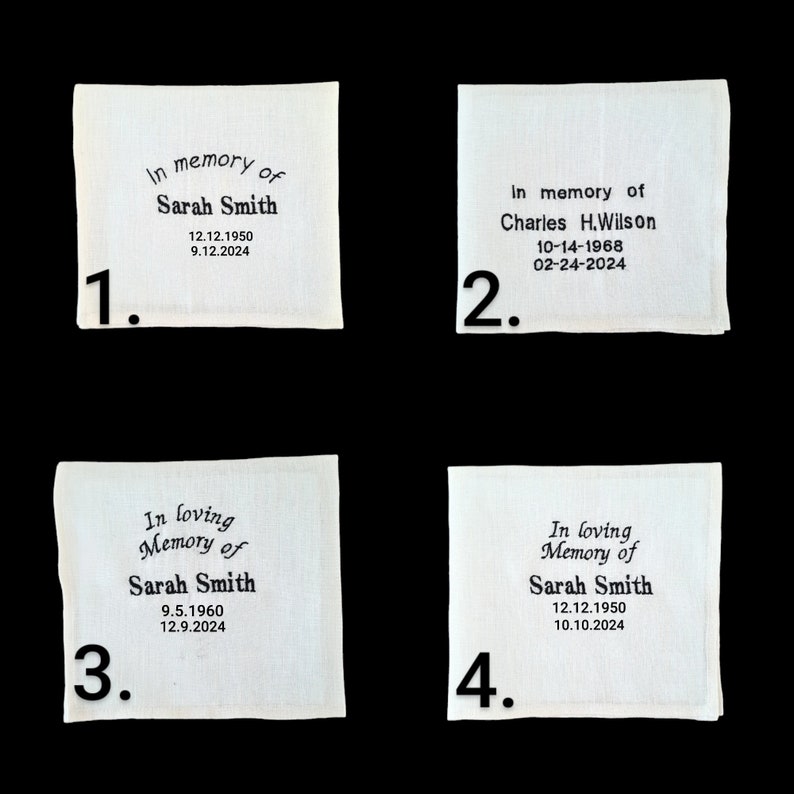 Funeral Handkerchief Custom Embroidered/ Commemorative Condolence Gift ...