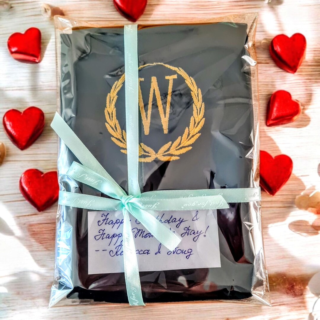 Black Gold Linen Bread Bag Monogram Custom Embroidered Presents Mom Dad ...