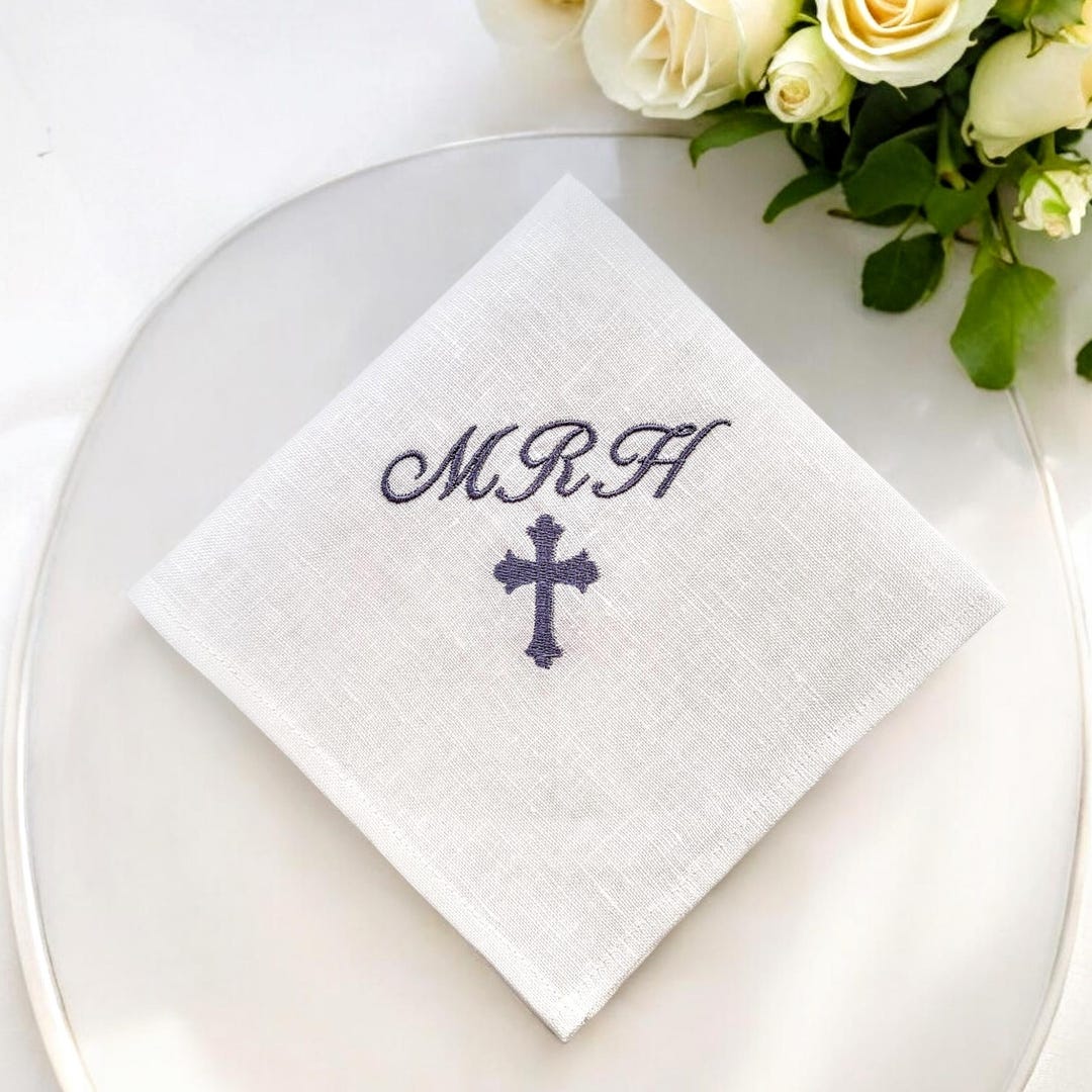 Boy Adult Baptism Gift Cross Handkerchief Custom Embroidered ...