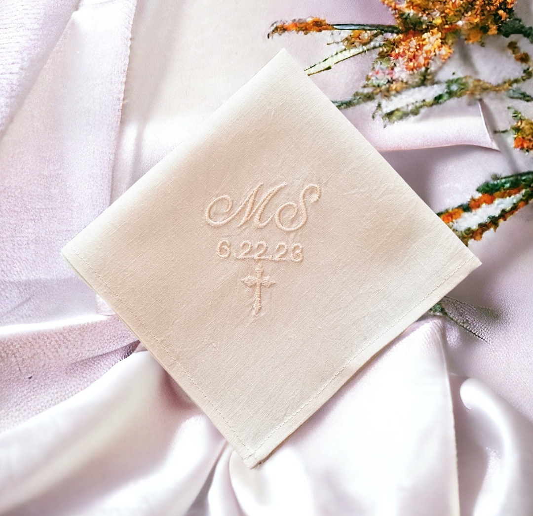 Custom Embroidered Cross Handkerchief/ Baptism Gift Boy/ Christening ...