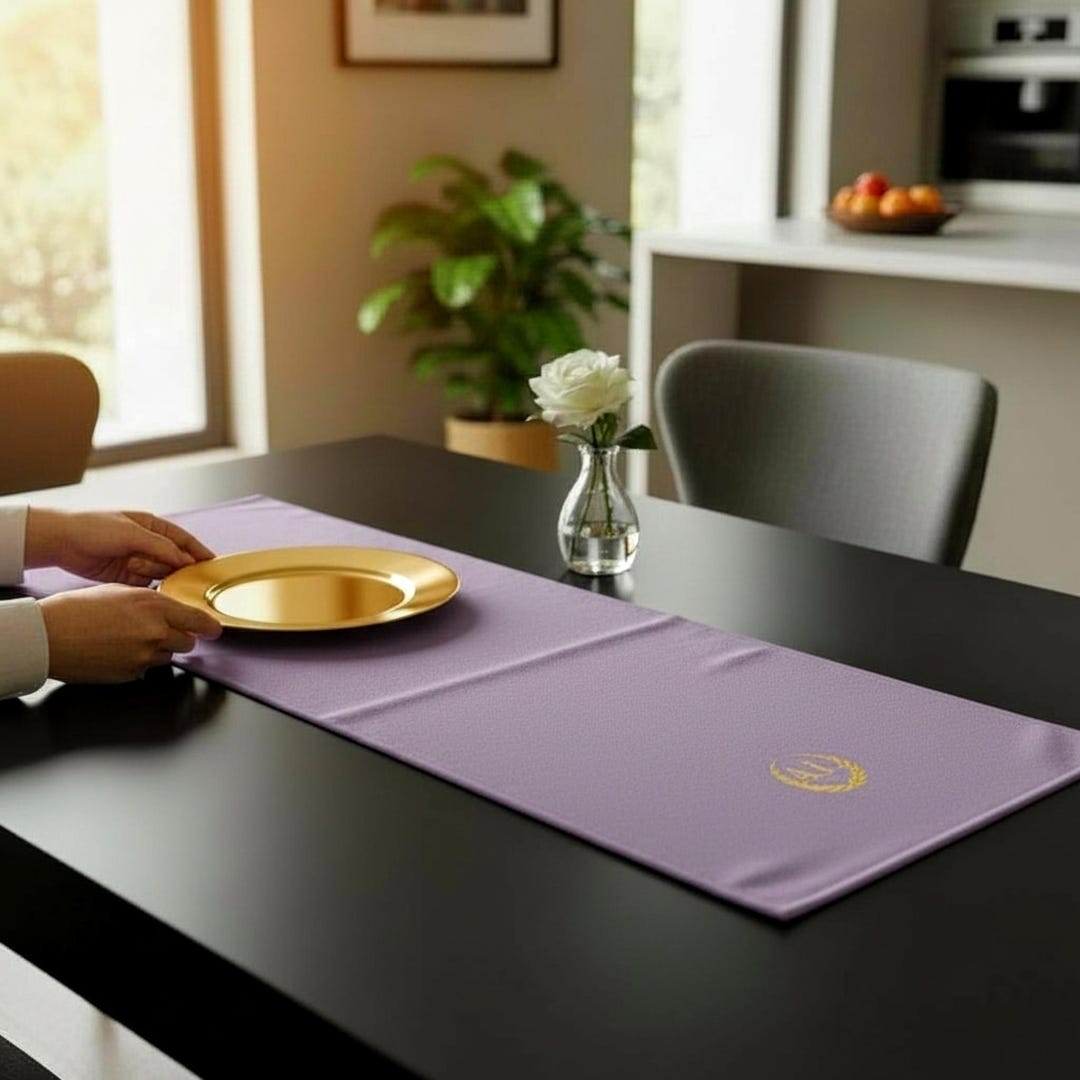 Lilac Linen Table Runner: Custom Embroidered Gold Monogram ...