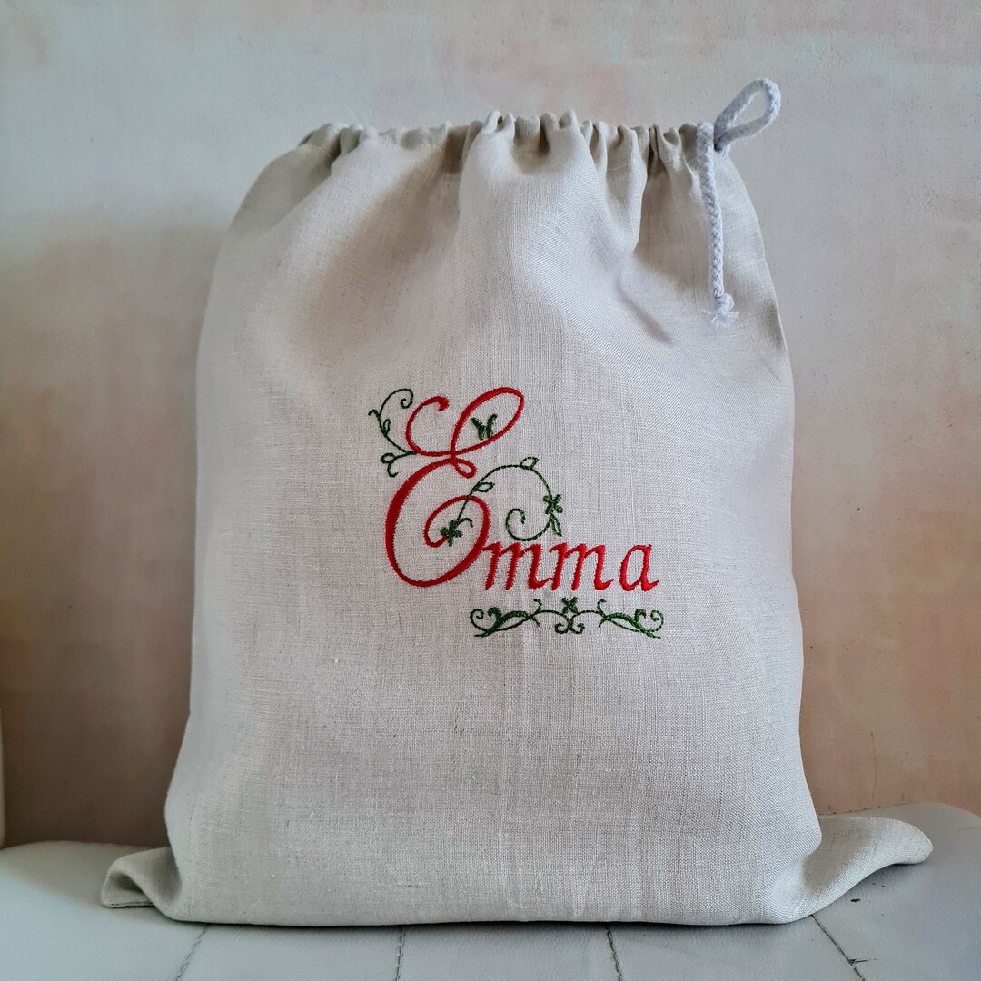Linen Gift Bag Drawstring Custom Name Embroidered/ Bride/ - Etsy