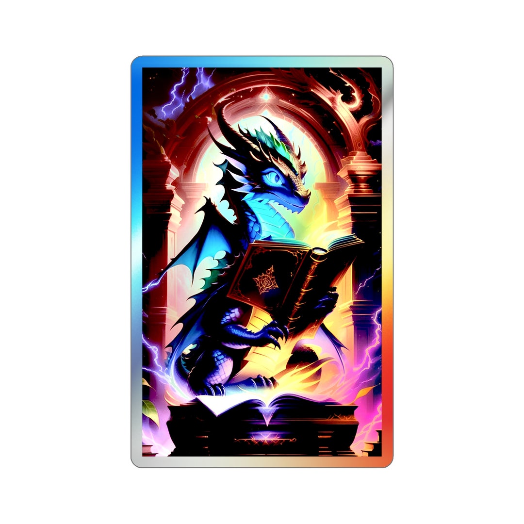 Holographic Die-cut Stickers, Book Dragon Sticker, Hologram Sticker ...