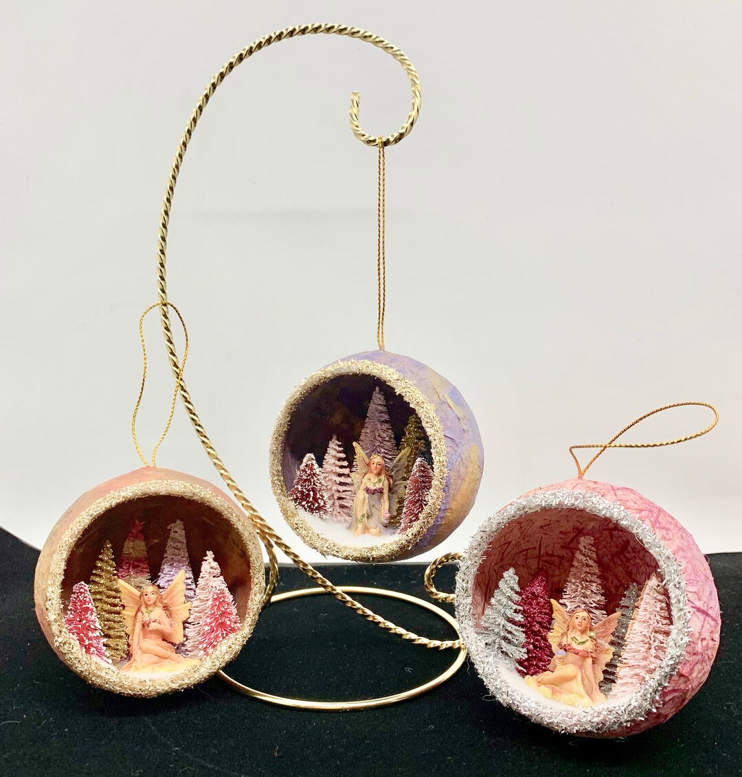 Handmade Fairy Diorama Ornament Set, Snow Fairy Christmas Ornaments ...