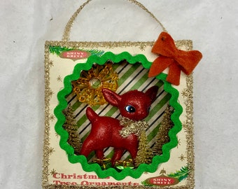 Vintage Shadowbox Ornament, Christmas Diorama Ornament, Vintage Shiny ...