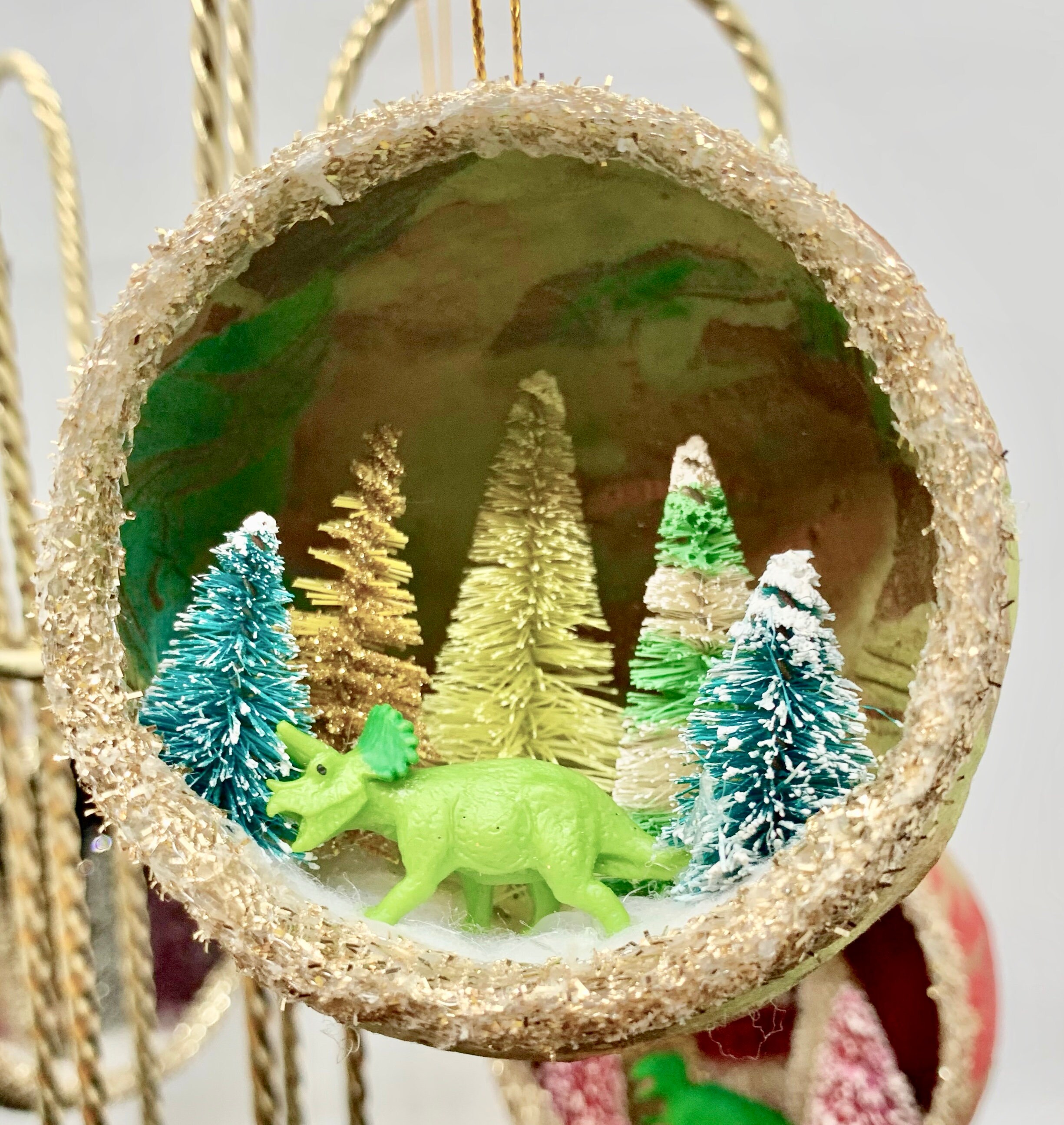 Handmade Dinosaur Diorama Ornament: Snowy Christmas Tree Dino Set - Etsy