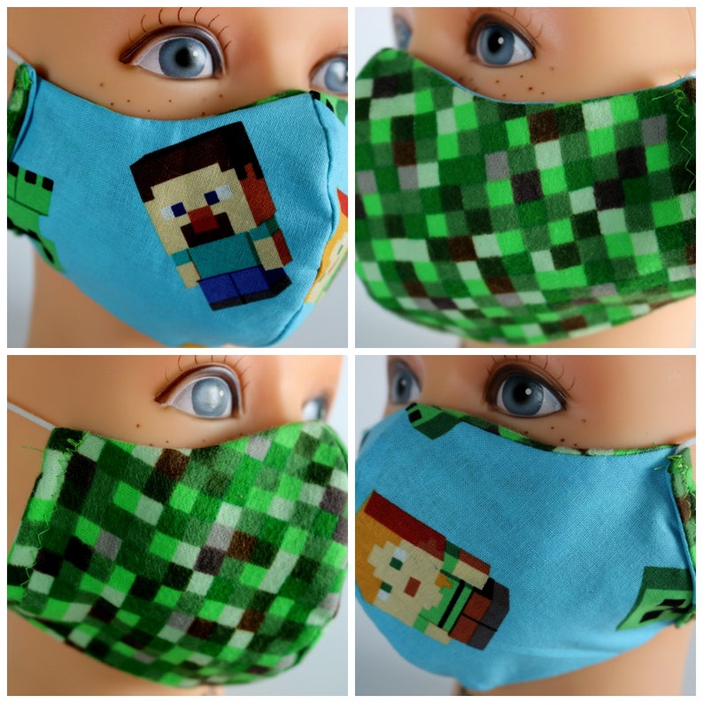 SALE Kids Face Mask Reversible Minecraft Steve & Pixel Blocks | Etsy