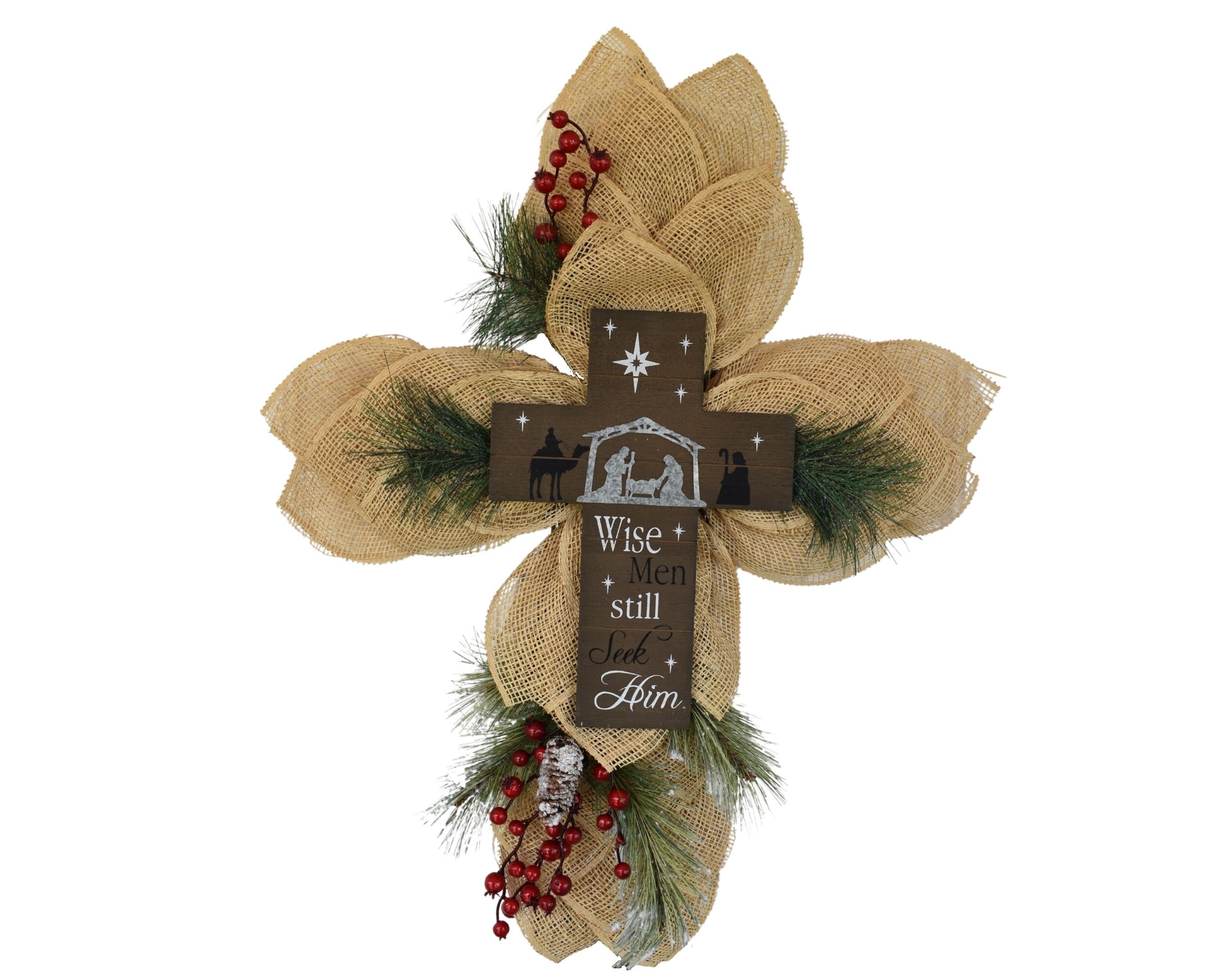 Christmas Cross Wreath Religious Christmas Wreath Cross Door | Etsy