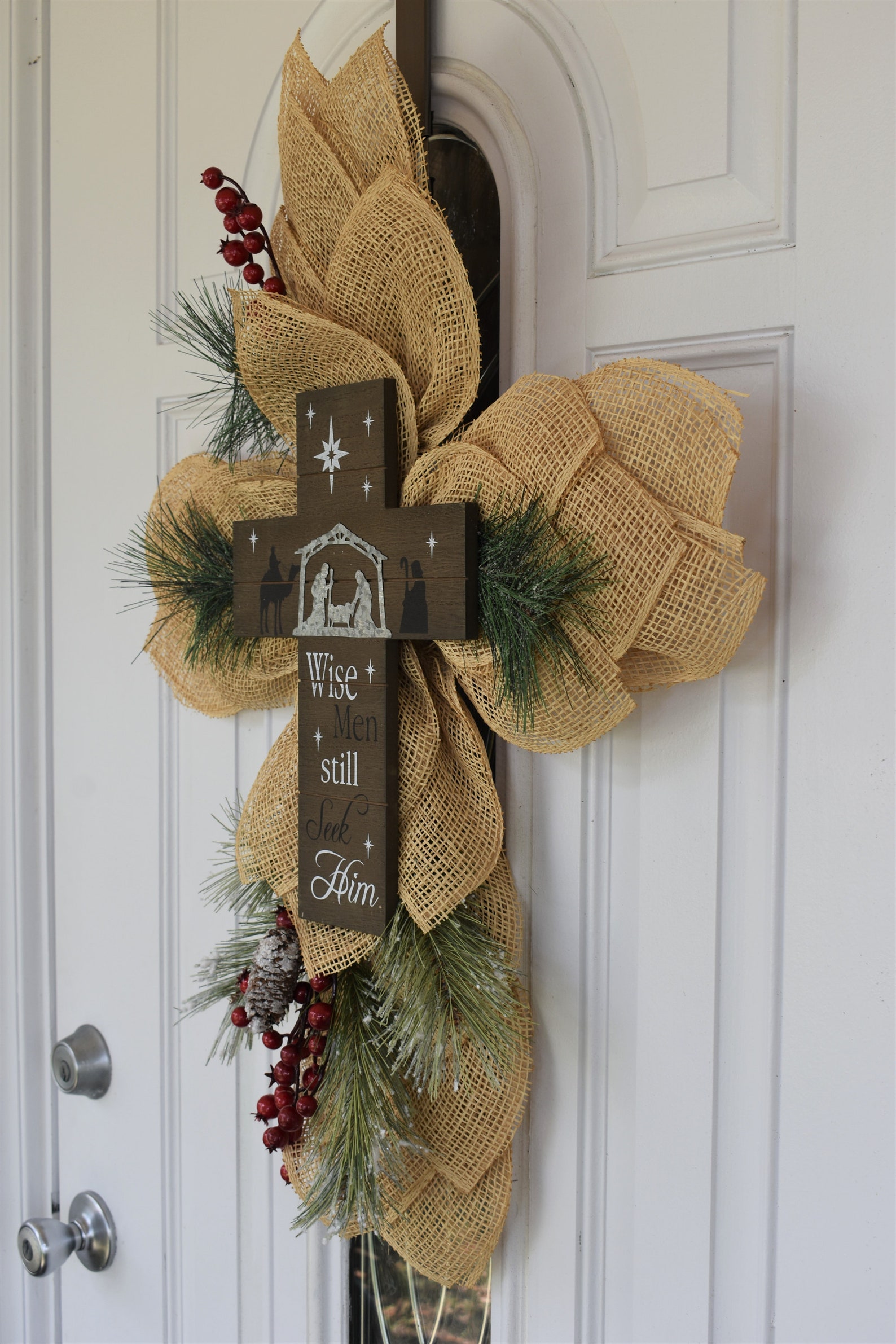 Christmas Cross Wreath Religious Christmas Wreath Cross Door | Etsy