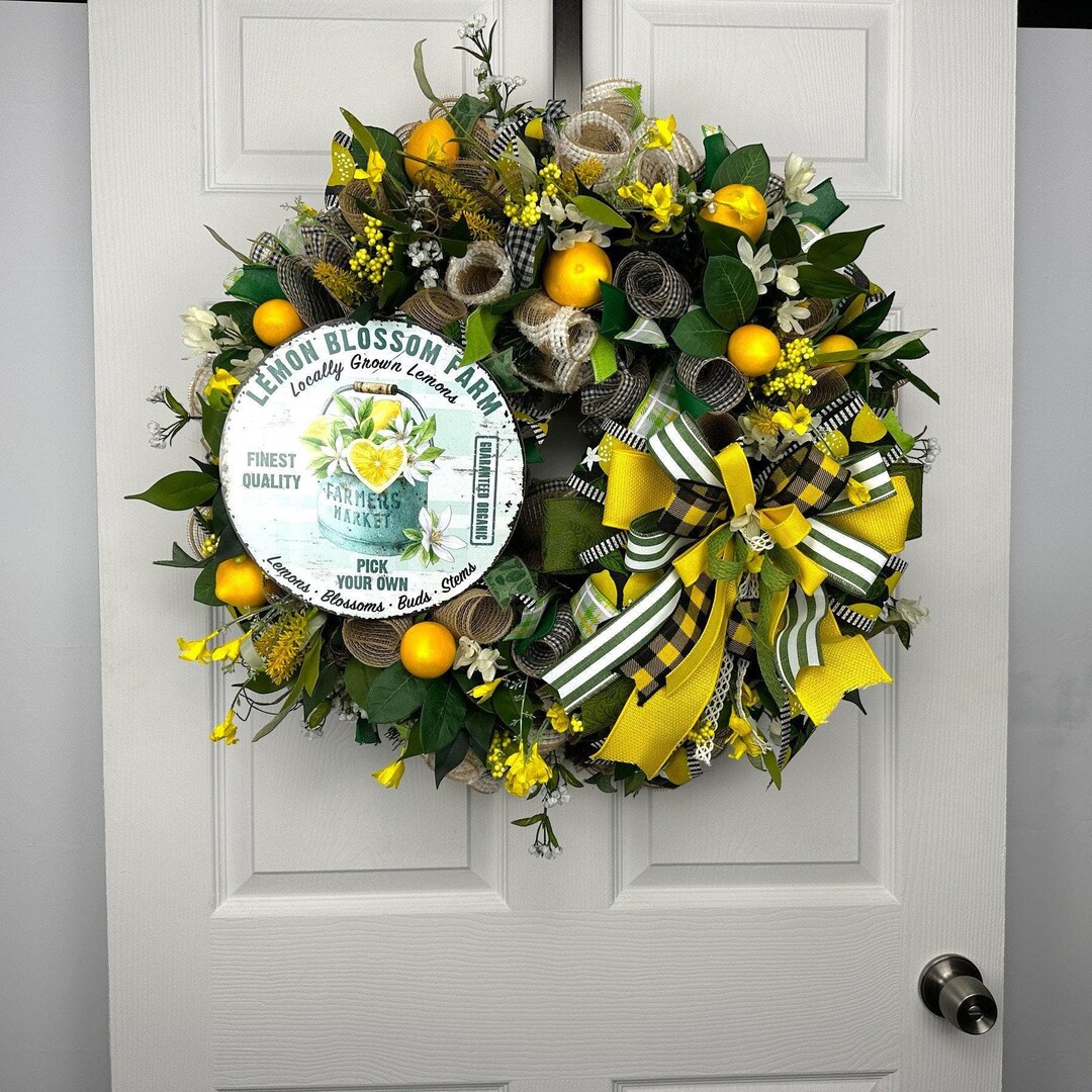 Lemon Wreath for Front Door, Everyday Wreath, Lemon Door Hanger, Summer ...