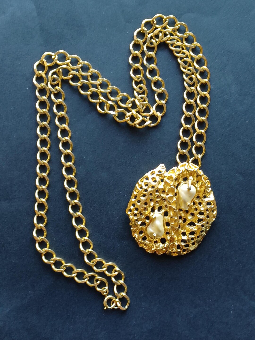 Trifari Goldtone Pierced Necklace Jonathan Bailey Sculpturesque Vintage ...