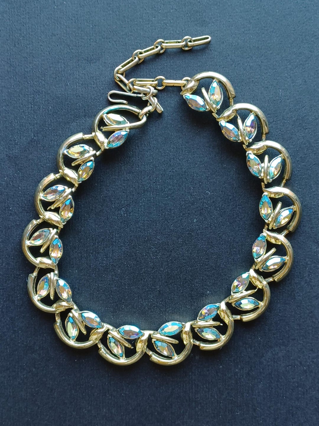 Coro Floral Design Necklace With AB Rhinestones Vintage 1950s-1960s - Etsy