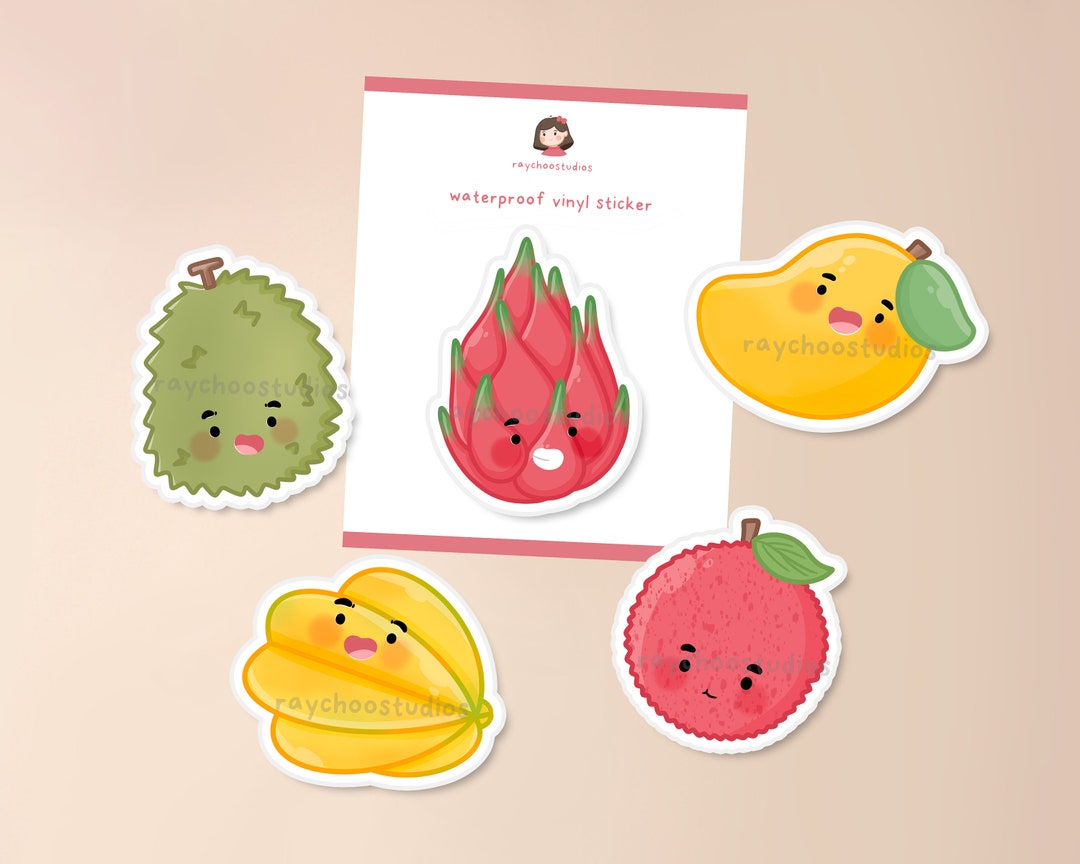Asian Fruits (half) Sticker Pack | Waterproof Sticker Flakes, Cute ...