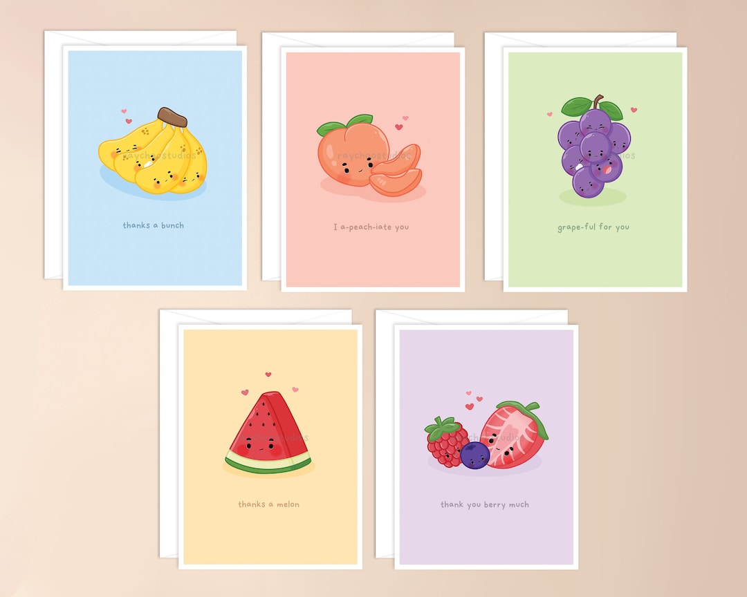 Fruit Puns Thank You Cards Pack | Punny Food, Thank You Card Pun, Thank ...