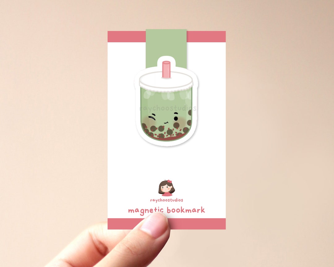 Matcha Red Bean Boba Tea Magnetic Bookmark | Cute Asian Food, Kawaii ...