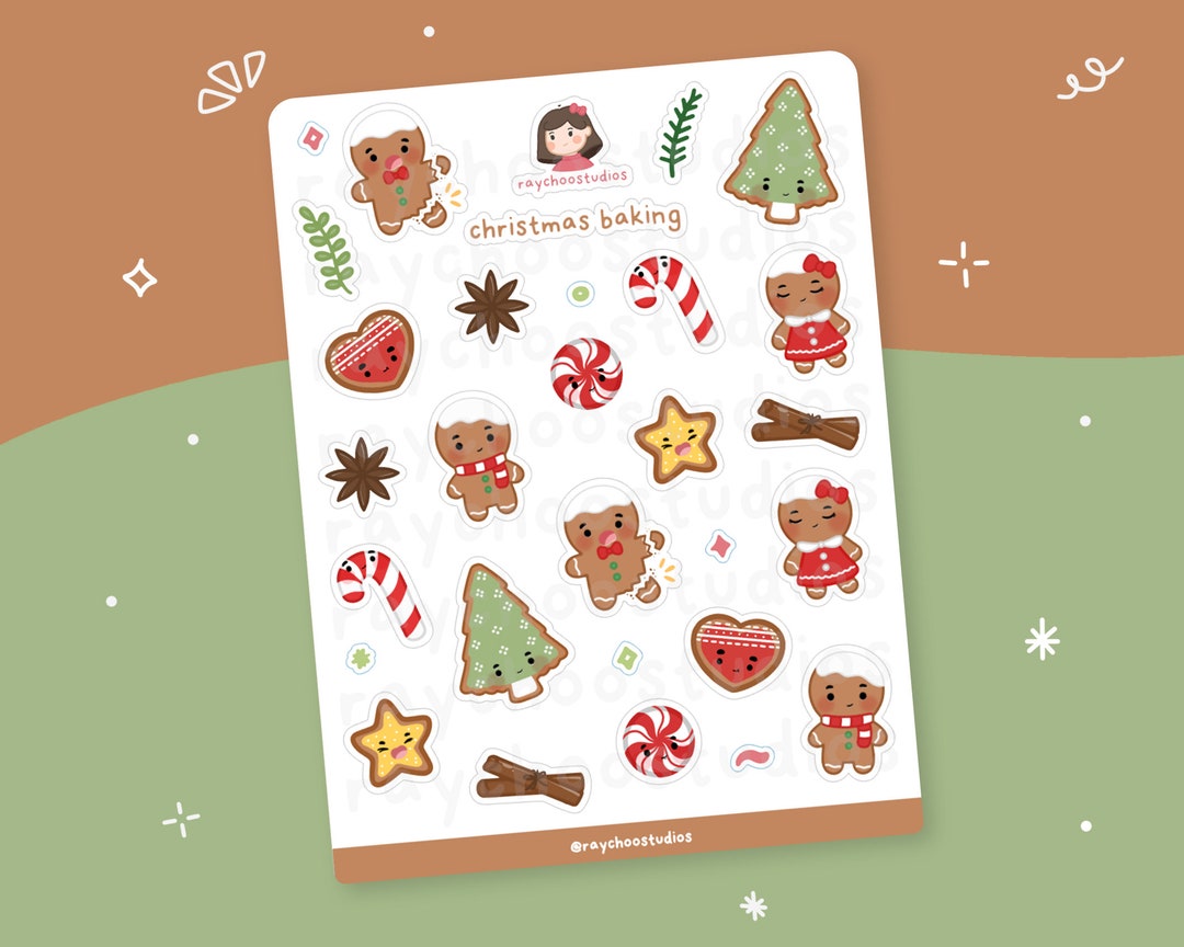 Christmas Baking Sticker Sheet Illustrated Christmas - Etsy