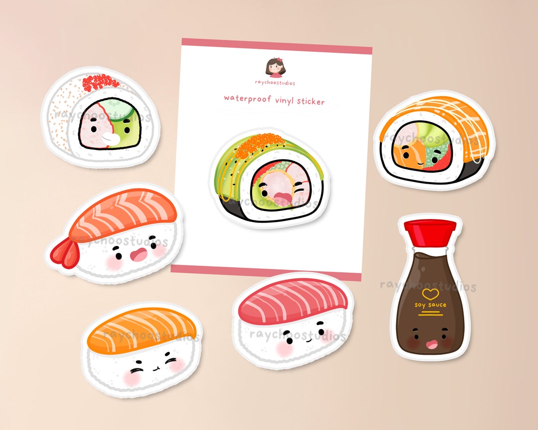 Let's Roll Sushi Sticker Pack | Waterproof Vinyl Sticker, Sushi Sticker ...