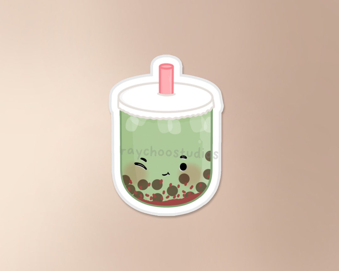 Matcha Red Bean Boba Sticker | Bubble Tea Sticker, Asian Drink Sticker ...