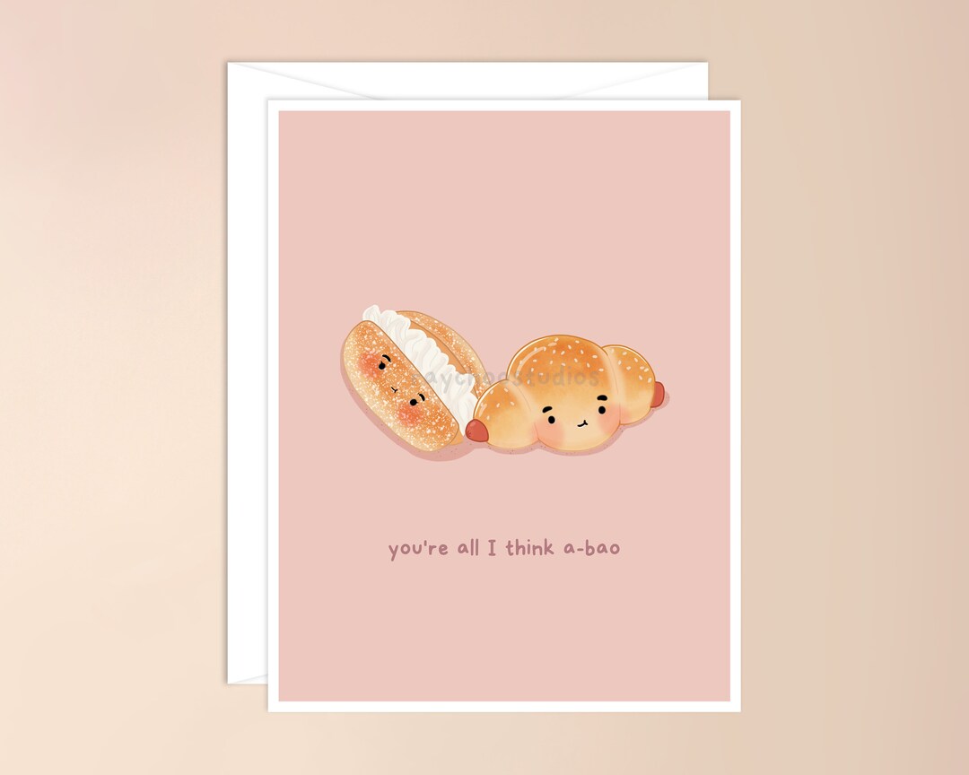 You're All I Think A-bao Greeting Card | Kawaii Asian Food Pun Card ...