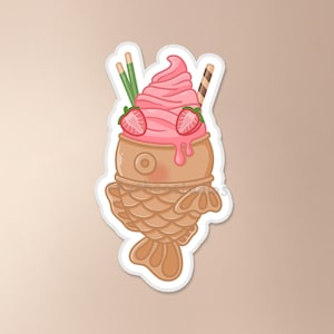 Strawberry Taiyaki Ice Cream Sticker | Asian Food Sticker, Food Sticker ...