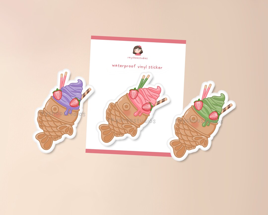 Taiyaki Ice Cream Vinyl Sticker | Asian Dessert Sticker, Ice Cream ...