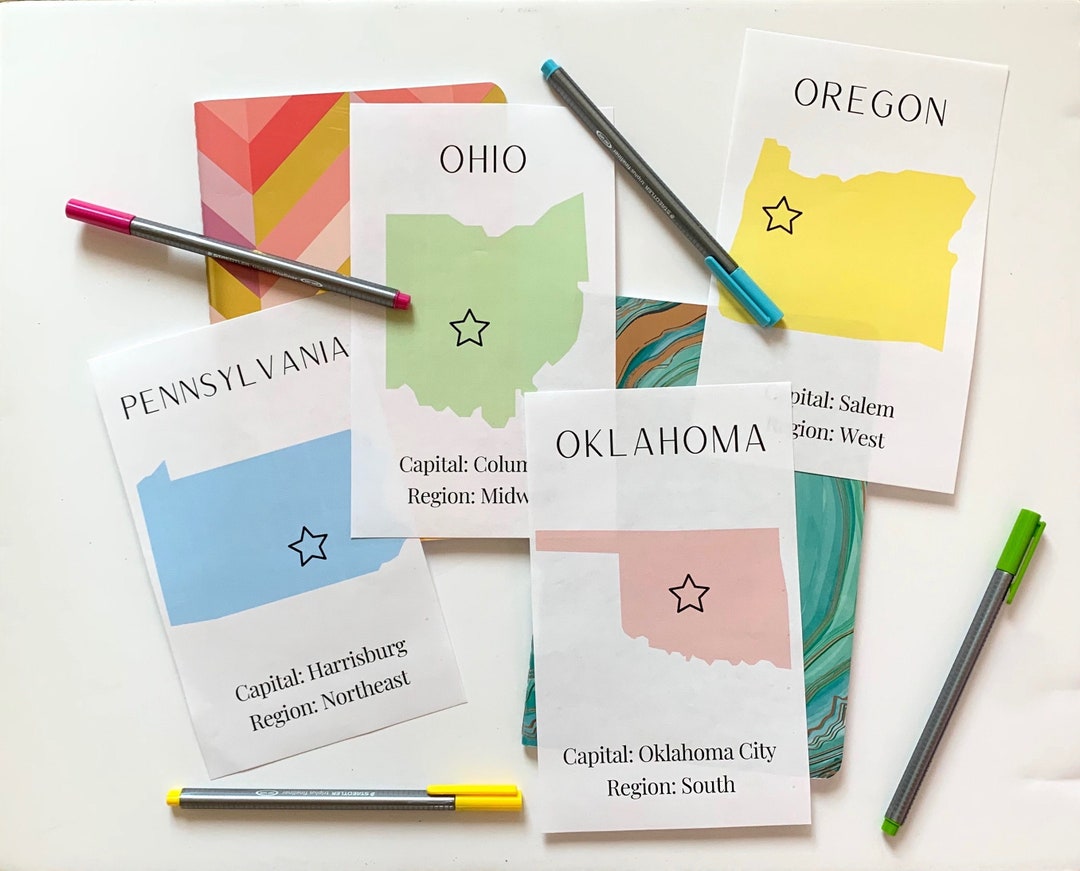 50 States of the United States Flashcards~ Printable - Etsy
