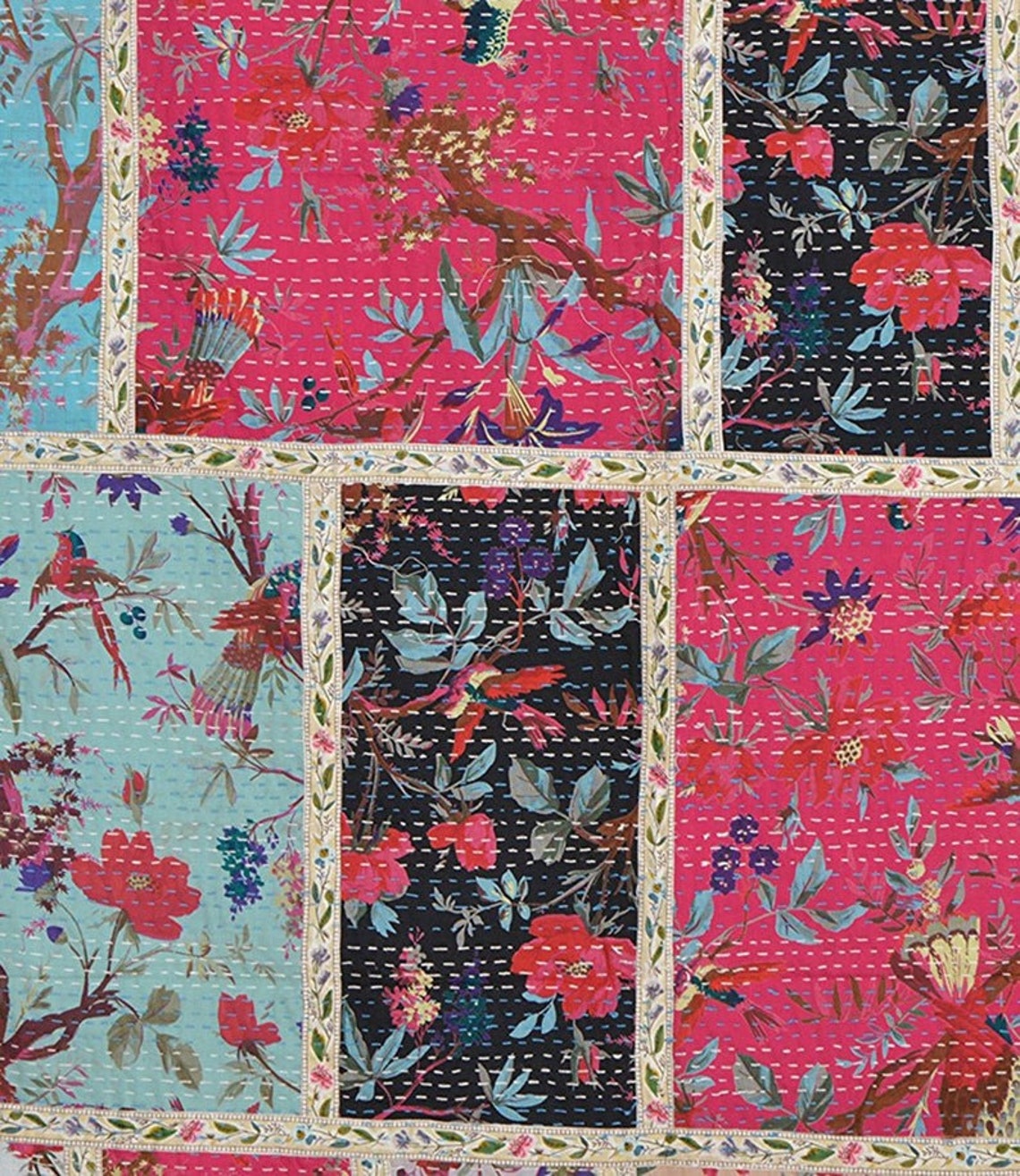Patchwork Kantha Quilt Indian Handmade Patchwork Quilt Queen Size ...