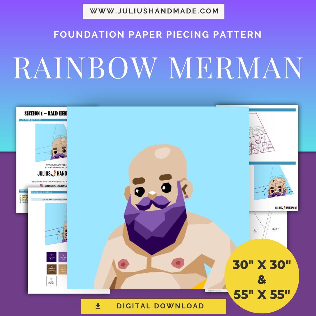 30" & 55" BALD HEAD - Expansion Pattern - FPP - Rainbow Merman Quilt ...