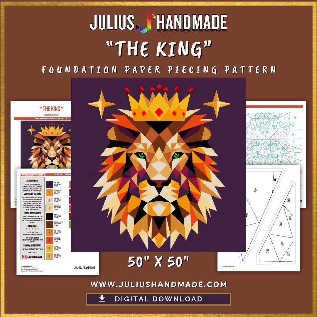 FPP - "the King" - Crowned Lion Quilt Block - Foundation Paper Piece ...
