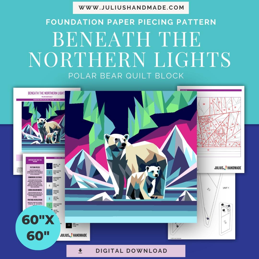 FPP - "beneath the Northern Lights" - Polar Bear Quilt Block ...