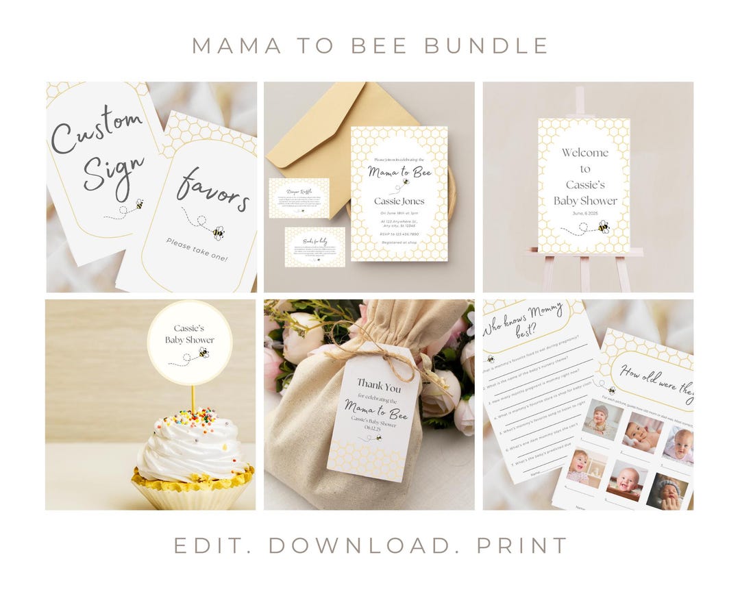 Mama to Bee Baby Shower Digital Bundle – Invitations, Signs & More for ...