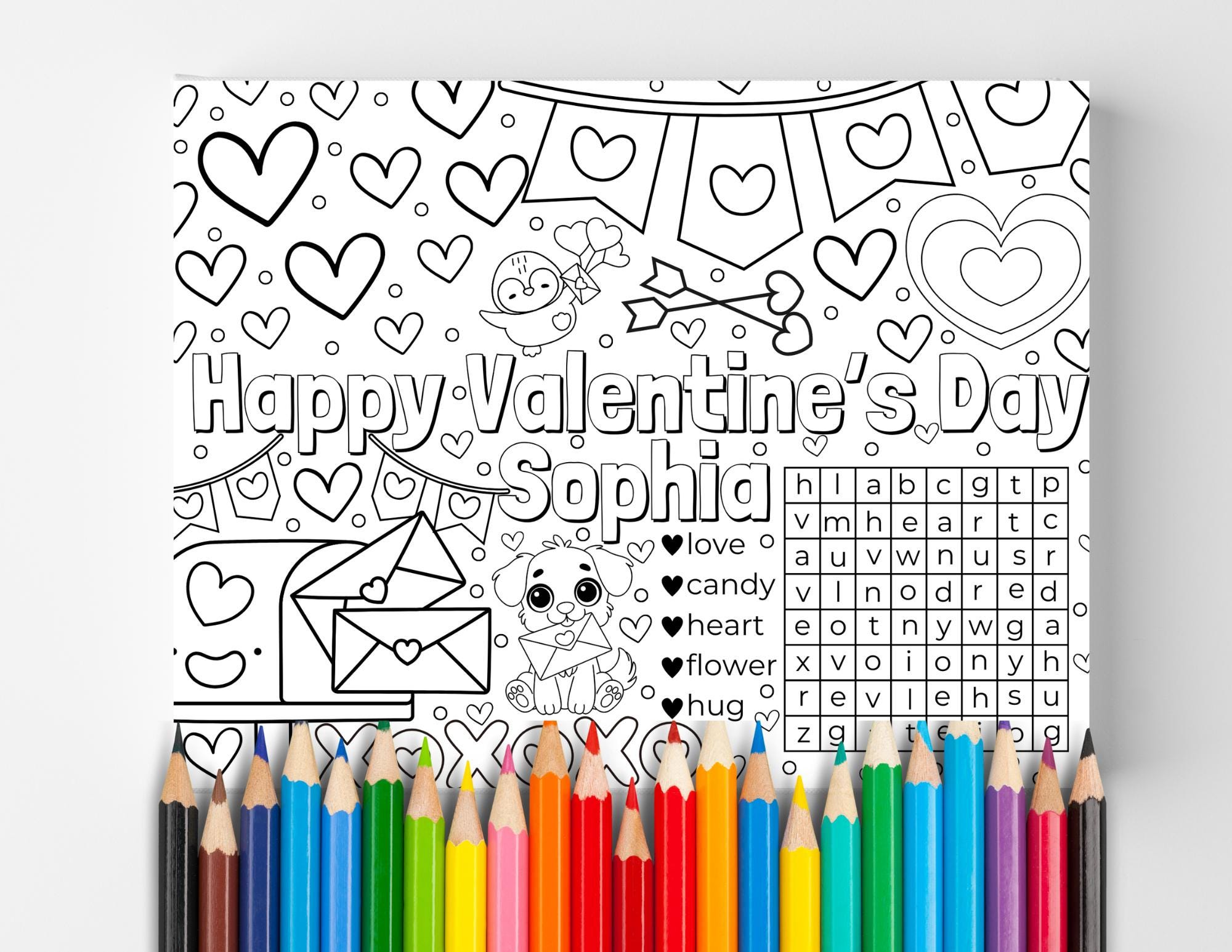 Personalized Coloring Page. Valentine's Day. Customizable Template ...