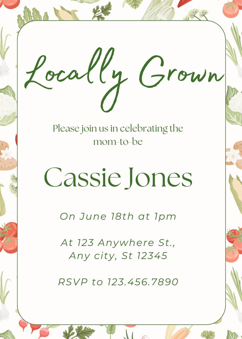Locally Grown Baby Shower Invitation Editable Template - Etsy