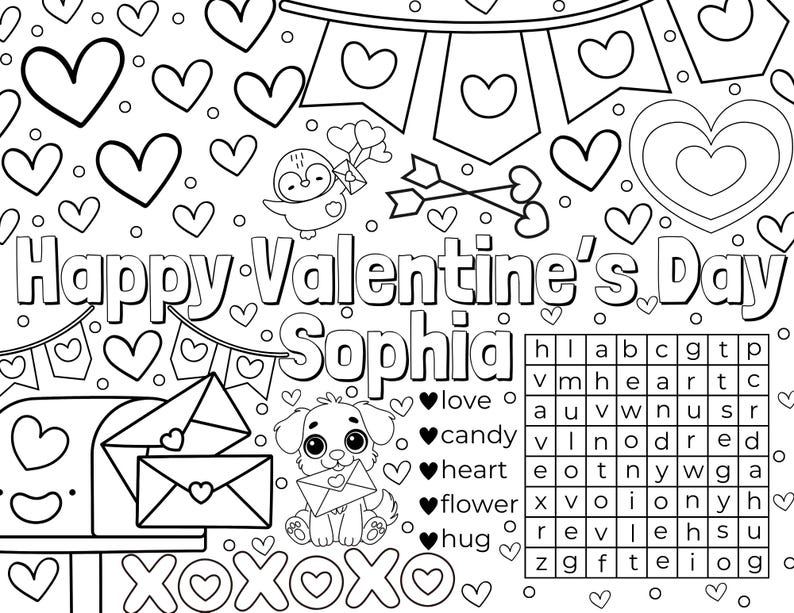 Personalized Coloring Page. Valentine's Day. Customizable Template ...