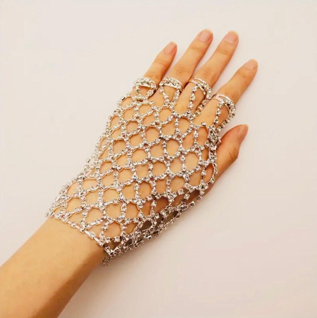 Rhinestone Jewelry Glove Elegant Fancy Wedding Quiencenera Jewelry - Etsy