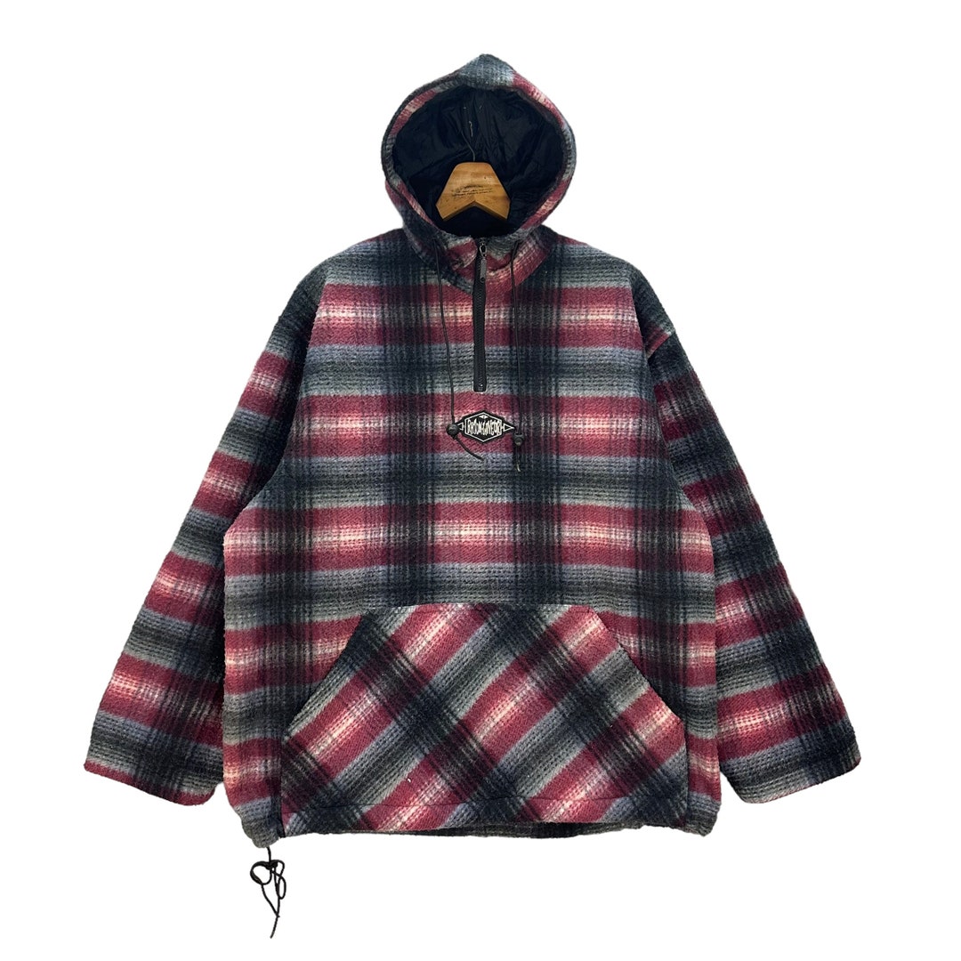 Vintage Japansed Brand PRACT STUDIO Raton Laveur Center Logo Checked Plaid Tartan Anorak Fleece ...
