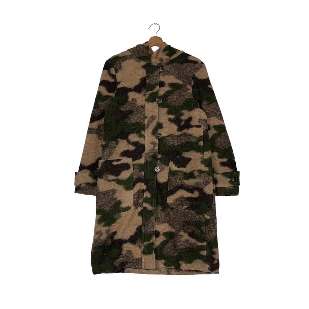 Vintage FIROSA Camo Wool Long Coat Hooded Jacket Women's Size 9 ...