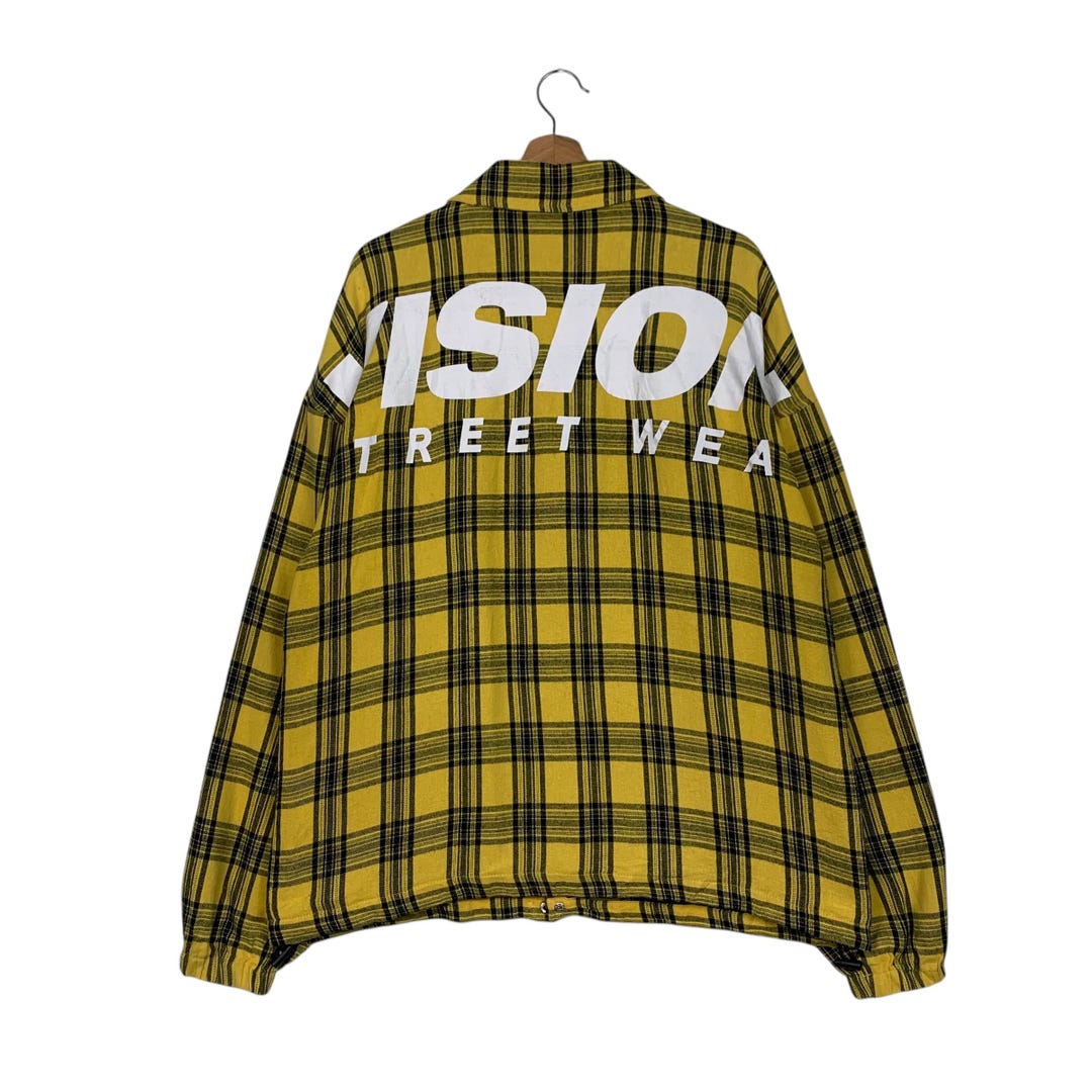 VISION STREETWEAR Big Logo Yellow Checked Jacket Men's Size M Casual ...
