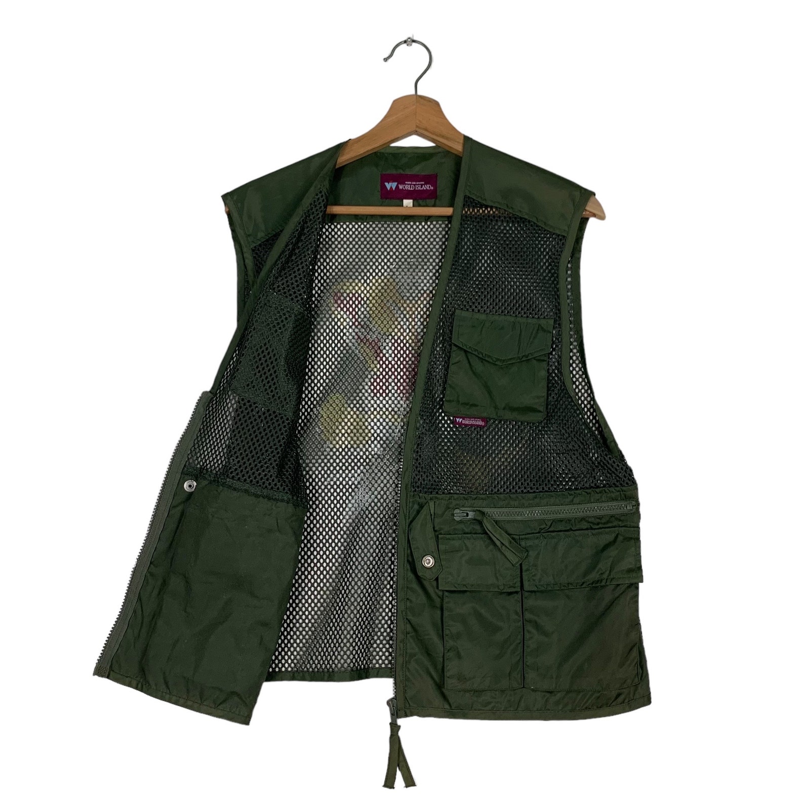 Vintage WORLD ISLAND Tiger Graphic on Back Utility Vest Size L ...