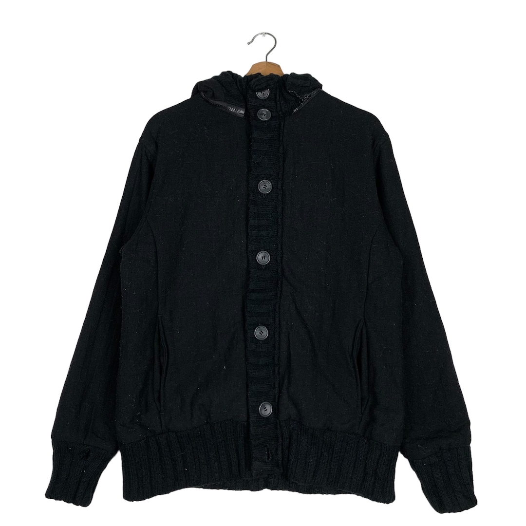Vintage WOOLRICH Removeable Hoodie Wool Jacket Size M Black Wool Jacket ...