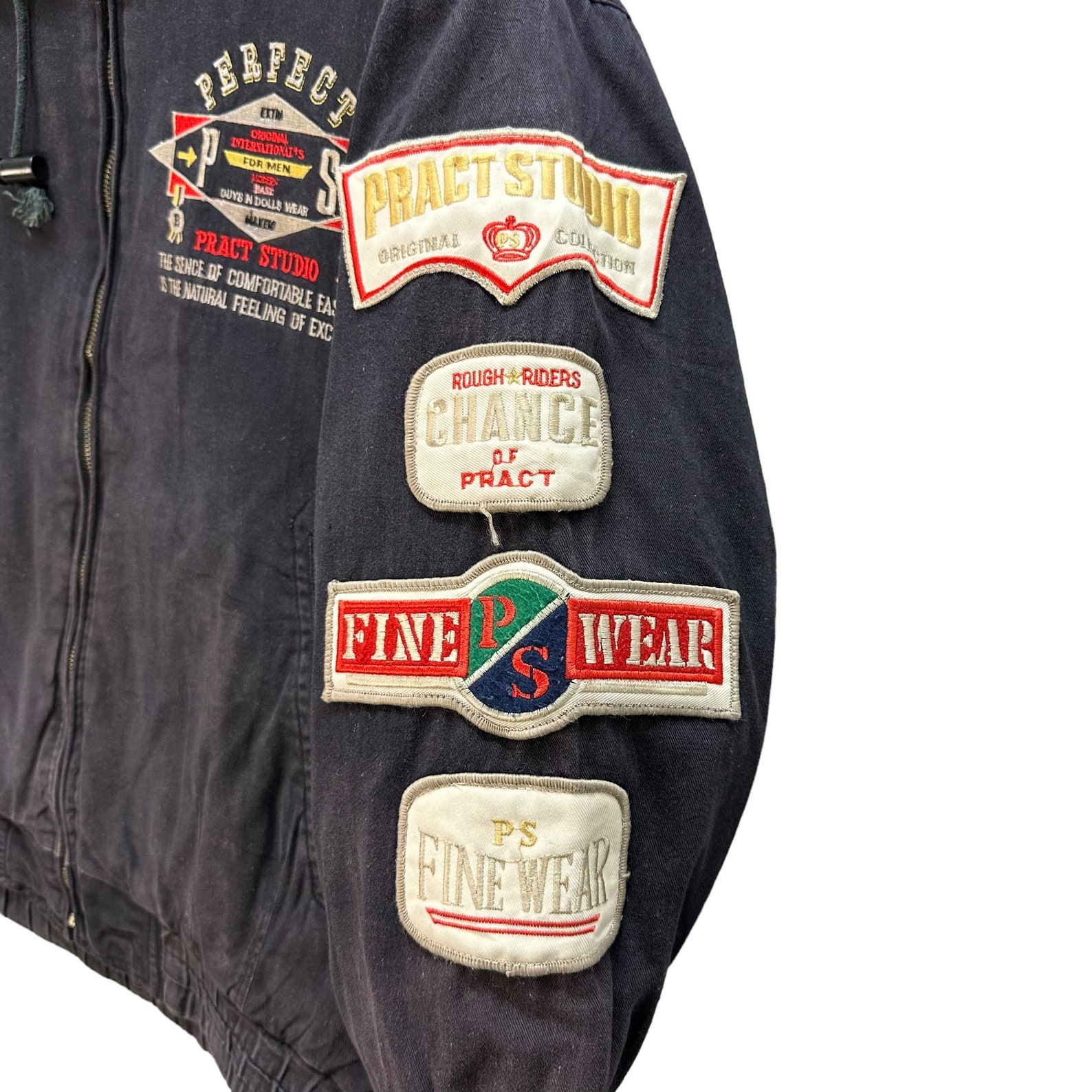 Vintage PRACT STUDIO Patches Logo Hoodie Jacket Size M Japanese Brand ...